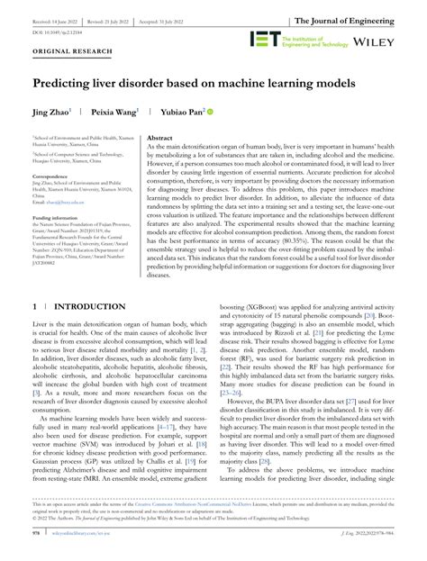 Pdf Predicting Liver Disorder Based On Machine Learning Models