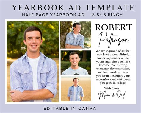 Senior Recognition Ad Half Page Yearbook Ad Template Graduation