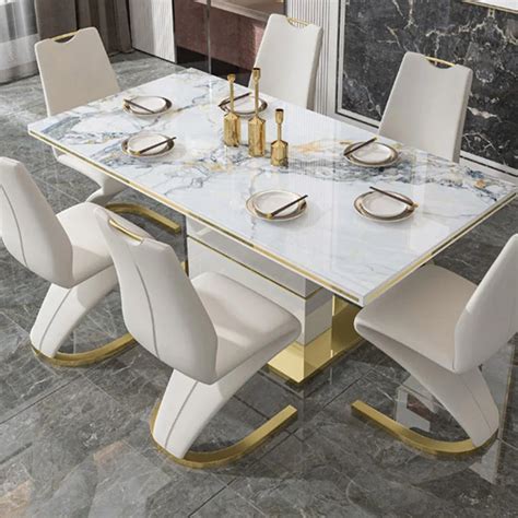 Gilt Edged Marble Dining Table Set