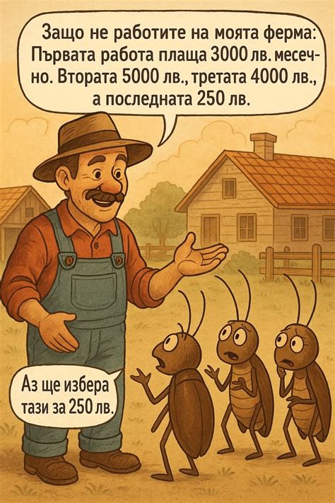 Dimitar В един горещ следобед три гладни хлебарки се натъкнали на добросърдечен фермер