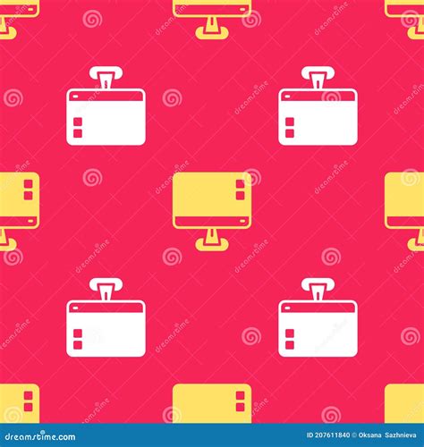 Yellow Computer Monitor Screen Icon Isolated Seamless Pattern On Red Background Electronic