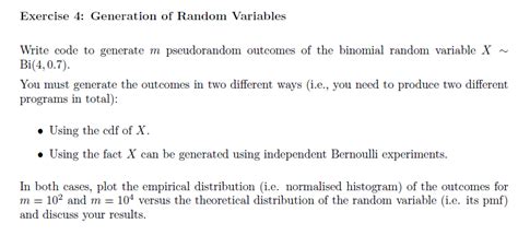 Exercise Generation Of Random Variables Write Code Chegg