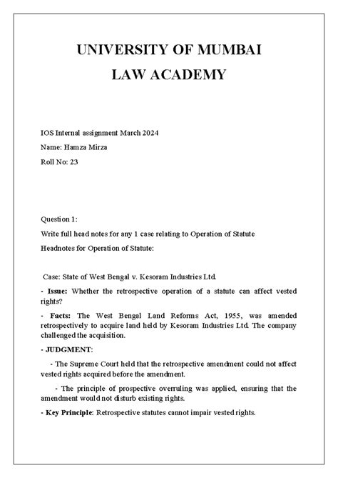 Ios Internal Assignment March 2024 University Of Mumbai Law Academy