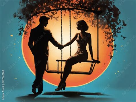 Silhouette Of Couple Couple On A Swing Swingers Club Couple Illustration Married Couple