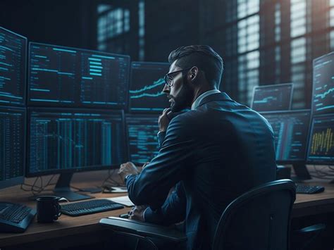 premium ai image a man sits at a desk in front of a computer screen