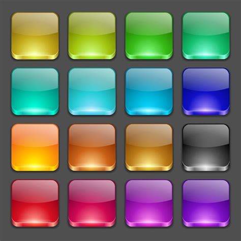 premium vector color rounded square glass buttons set