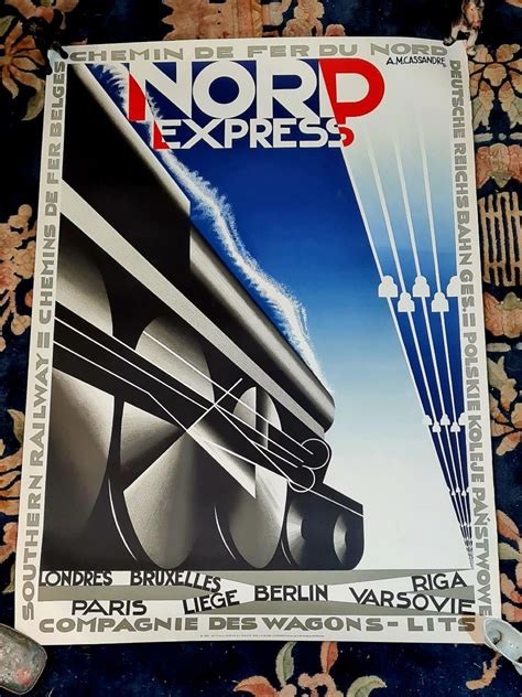 Proantic Affiche Lithographie Années 80 Cassandre 1989 Train Wagons