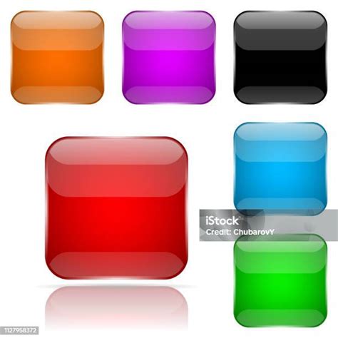 컬러 3d 유리 버튼 정연 한 아이콘 누름 버튼에 대한 스톡 벡터 아트 및 기타 이미지 누름 버튼 정사각형 구성 3차원 형태 Istock