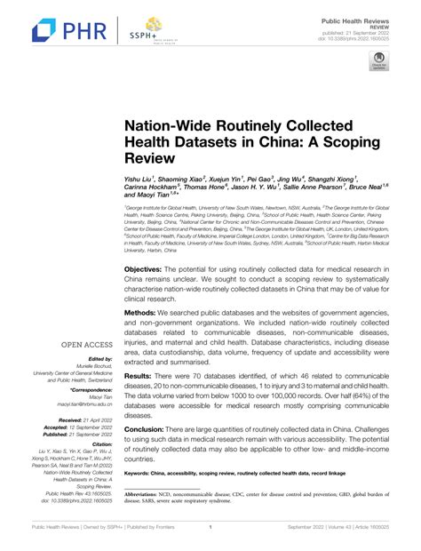 Pdf Nation Wide Routinely Collected Health Datasets In China A Scoping Review