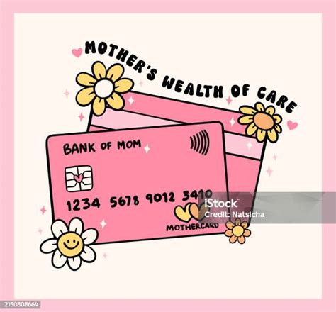 레트로 그루비 어머니의 날 은행 엄마 신용 카드 낙서 드로잉 인사말 카드와 스티커 Tshirt 승화에 대 한 생생한 파스텔 색상