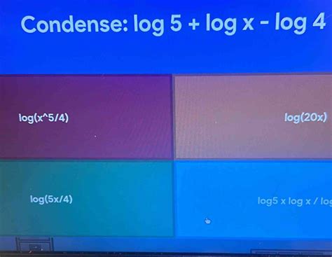 Solved Condense Log 5log X Log 4 Los Math