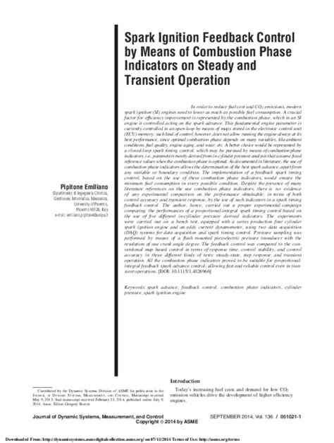 Pdf Spark Ignition Feedback Control By Means Of Combustion Phase