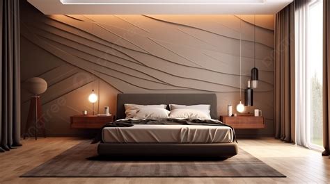 베이지색 타일 벽과 갈색 색상 구성표를 갖춘 3d 렌더링된 현대적인 침실 침대 옆 탁자 침실 침실 가구 배경 일러스트 및 사진 무료 다운로드 Pngtree