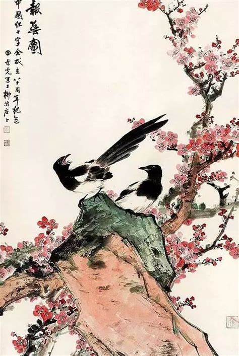 名家画喜鹊登梅 名家画梅花喜鹊 名家画喜鹊 大山谷图库