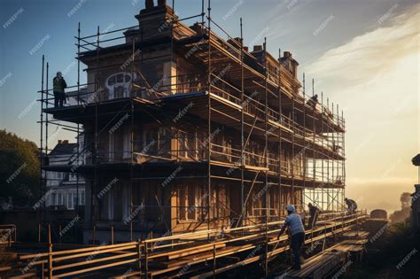 Experienced Scaffolder Expertly Constructing A Durable And Safe Scaffold Structure Premium Ai