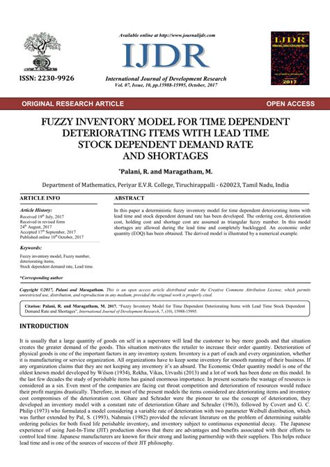 Pdf Fuzzy Inventory Model For Time Dependent Deteriorating Items With