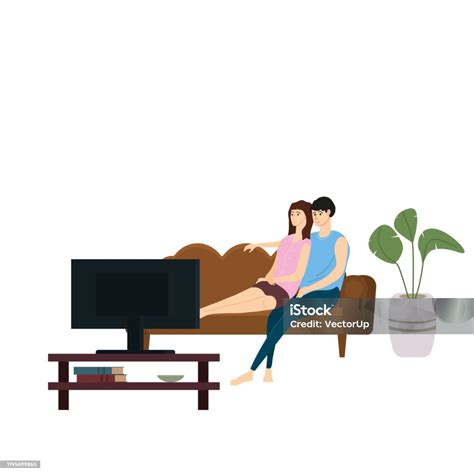 Tv 나 텔레비전 세트 영화 Tv 시리즈 아늑한 소파에 방송을보고 사랑하는 커플 집에서 즐거운 귀여운 행복한 부부의 일상 생활 한 쌍의 남자와 여자가 함께 시간을 보내고