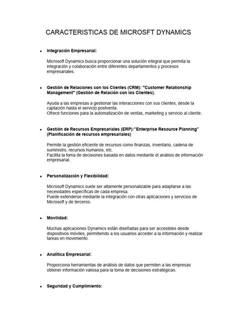 Caracteristicas De Microsft Dynamics Pdf