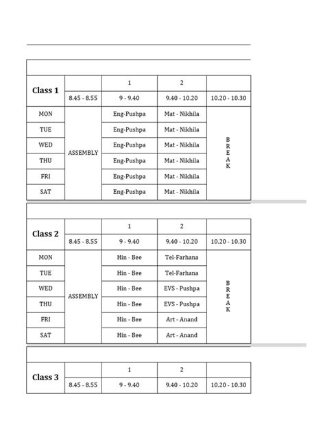 Time Table 2023 24 Pdf