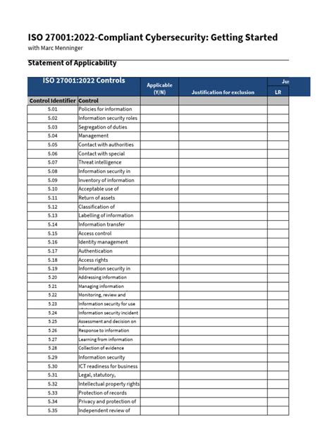 Example Statement Of Applicability Pdf Security Computer Security