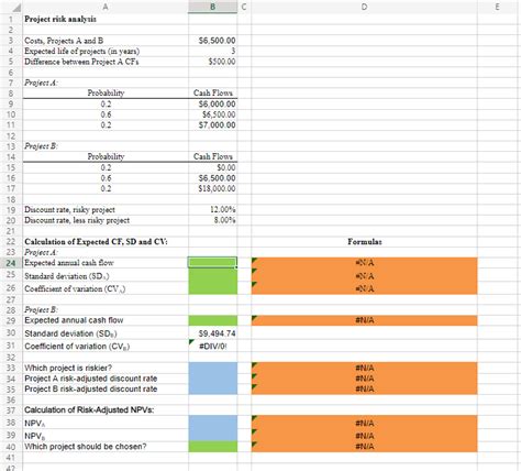 solved open spreadsheet a what is each project s expected