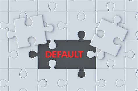 단어 기본값과 퍼즐 조각 퍼즐 금융 위기 채무 불이행 은행 부문의 파산 경제적 문제 인플레이션 평가 절하 상단 보기 3d 렌더링