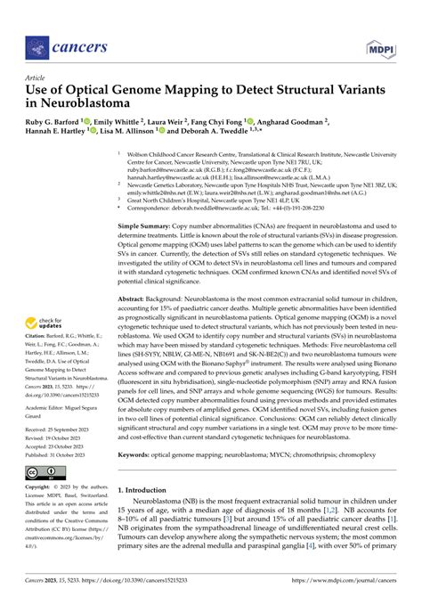 Pdf Use Of Optical Genome Mapping To Detect Structural Variants In Neuroblastoma