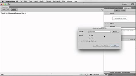 Dreamweaver Cc Creating A Css And Background Youtube