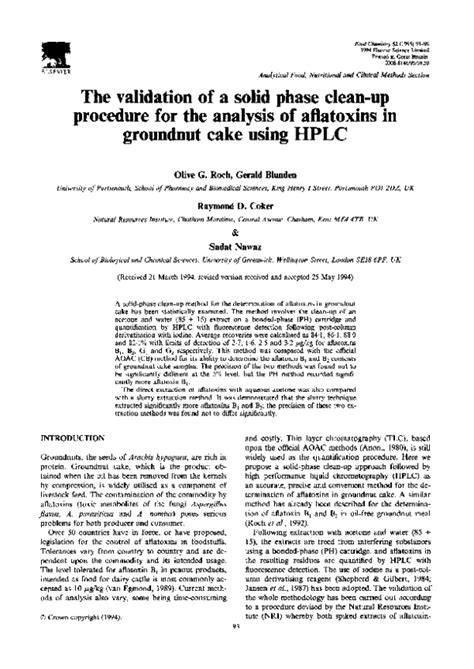 Pdf The Validation Of A Solid Phase Clean Up Procedure For The Analysis Of Aflatoxins In