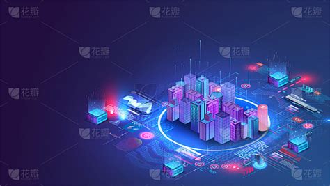 智慧城市或智能建筑的等角矢量概念楼宇自动化与计算机联网图解数据中心区块链技术智慧城市与通信网络