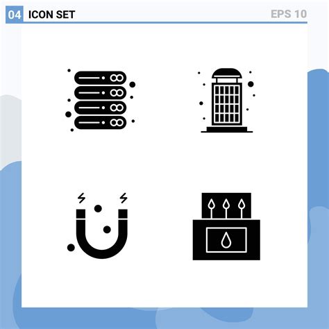 Stock Vector Icon Pack Of 4 Line Signs And Symbols For Data Education Server Box Science