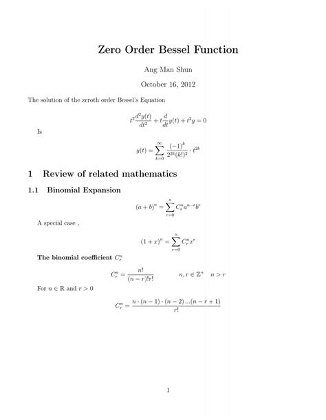 Zeroth Order Bessel Equation
