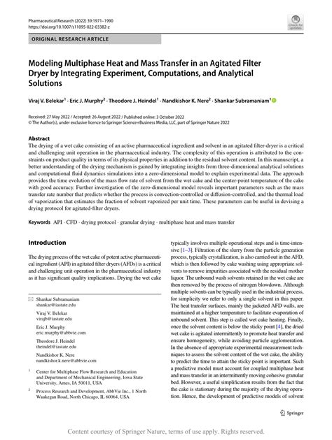 Modeling Multiphase Heat And Mass Transfer In An Agitated Filter Dryer By Integrating Experiment