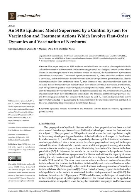 Pdf An Sirs Epidemic Model Supervised By A Control System For Vaccination And Treatment