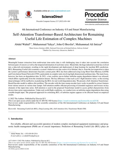 Pdf Self Attention Transformer Based Architecture For Remaining Useful Life Estimation Of