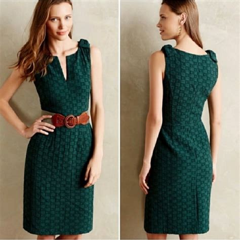 Anthropologie Tabitha Emerald Green Quilted Tema Dress Gem