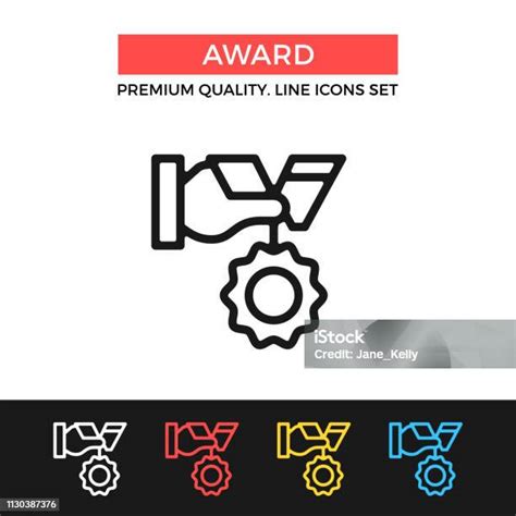 벡터 상 아이콘입니다 손 수상입니다 프리미엄 품질 그래픽 디자인입니다 현대 기호 개요 기호 컬렉션 간단한 얇은 라인 아이콘 세트 1위에 대한 스톡 벡터 아트 및 기타 이미지