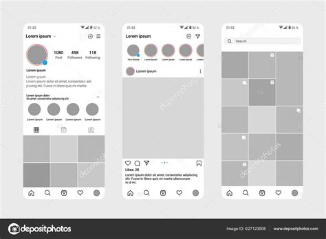 Instagram Profile Interface Template Design Mobile App Gui Set Screens Stock Vector By ©uniqdes