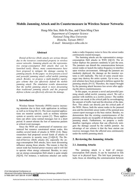 Pdf Mobile Jamming Attack And Its Countermeasure In Wireless Sensor Networks