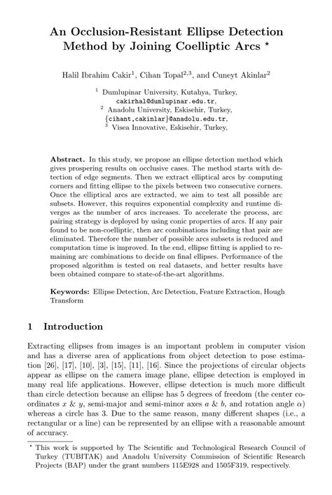 Pdf An Occlusion Resistant Ellipse Detection Method By Joining