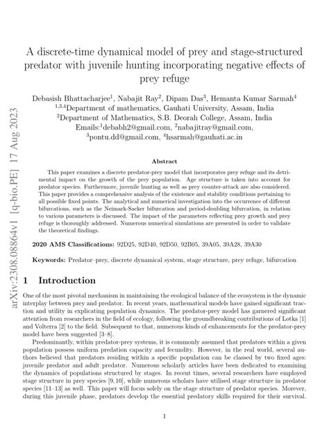 Pdf A Discrete Time Dynamical Model Of Prey And Stage Structured