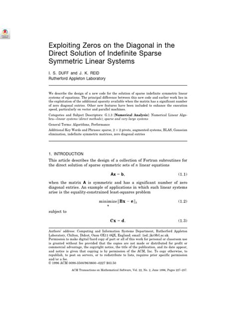 Exploiting Zeros On The Diagonal In The Pdf Matrix Mathematics
