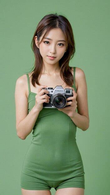 A Cute Asian Girl Holding A Camera Very Cool Premium Ai Generated Image