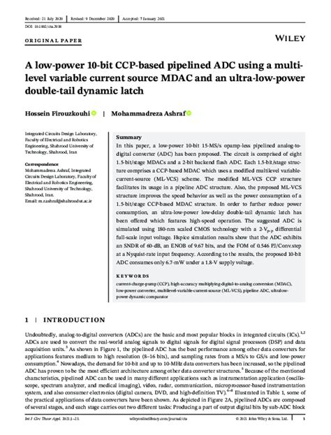Pdf A Low‐power 10‐bit Ccp‐based Pipelined Adc Using A Multi‐level Variable Current Source