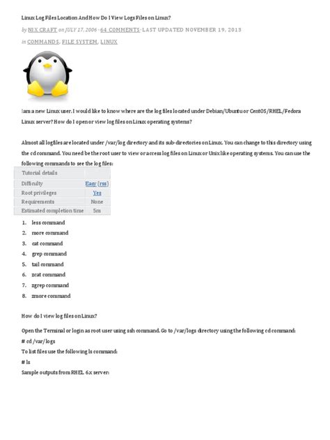 Linux Log Files Location And How Do I View Logs Files On Linux Pdf