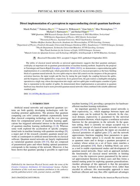 Pdf Direct Implementation Of A Perceptron In Superconducting Circuit Quantum Hardware