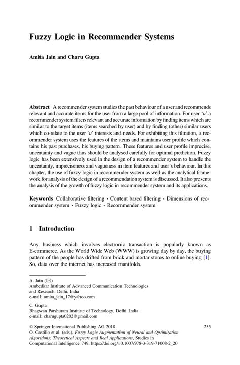 Pdf Fuzzy Logic In Recommender Systems