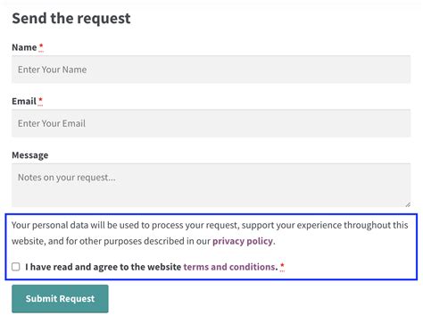 how to enable the checkbox for privacy policy agreement on the request
