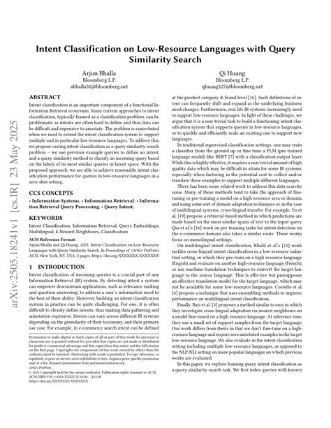 Pdf Intent Classification On Low Resource Languages With Query Similarity Search