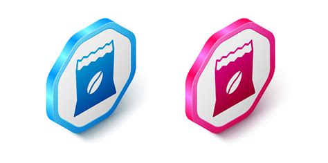 흰색 배경에 고립 된 커피 콩 아이콘의 등색 가방 육각 버튼 벡터 0명에 대한 스톡 벡터 아트 및 기타 이미지 0명 3차원 형태 가득 찬 Istock